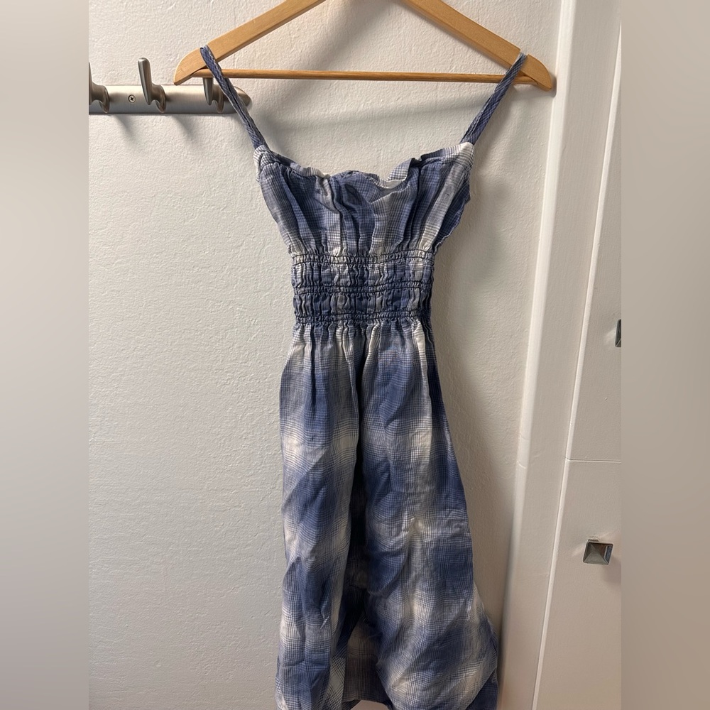 Reformation Faust Linen Midi Dress In Ghost Blue Plai… - Gem